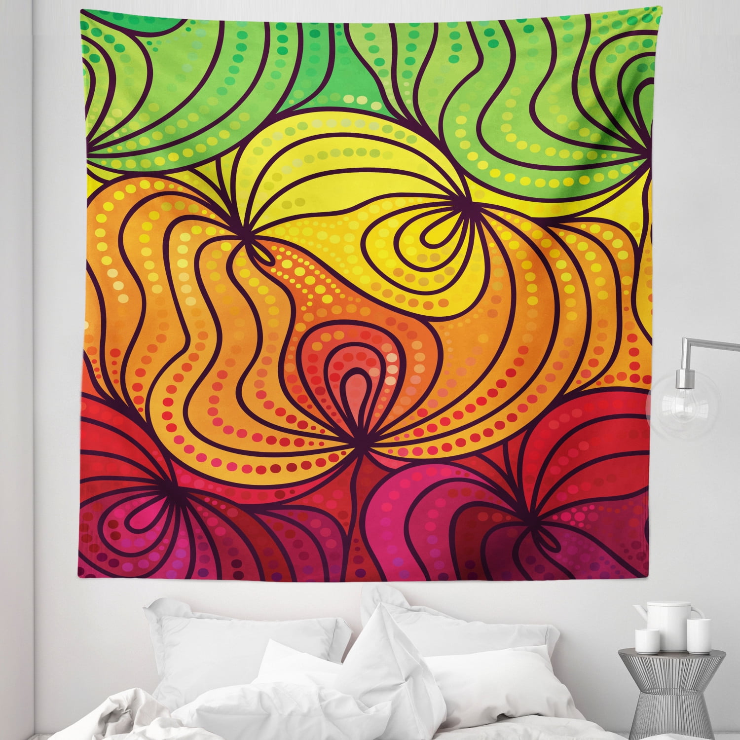 Abstract Tapestry, Colorful Tangled Lines Abstract Leaves Design with ...
