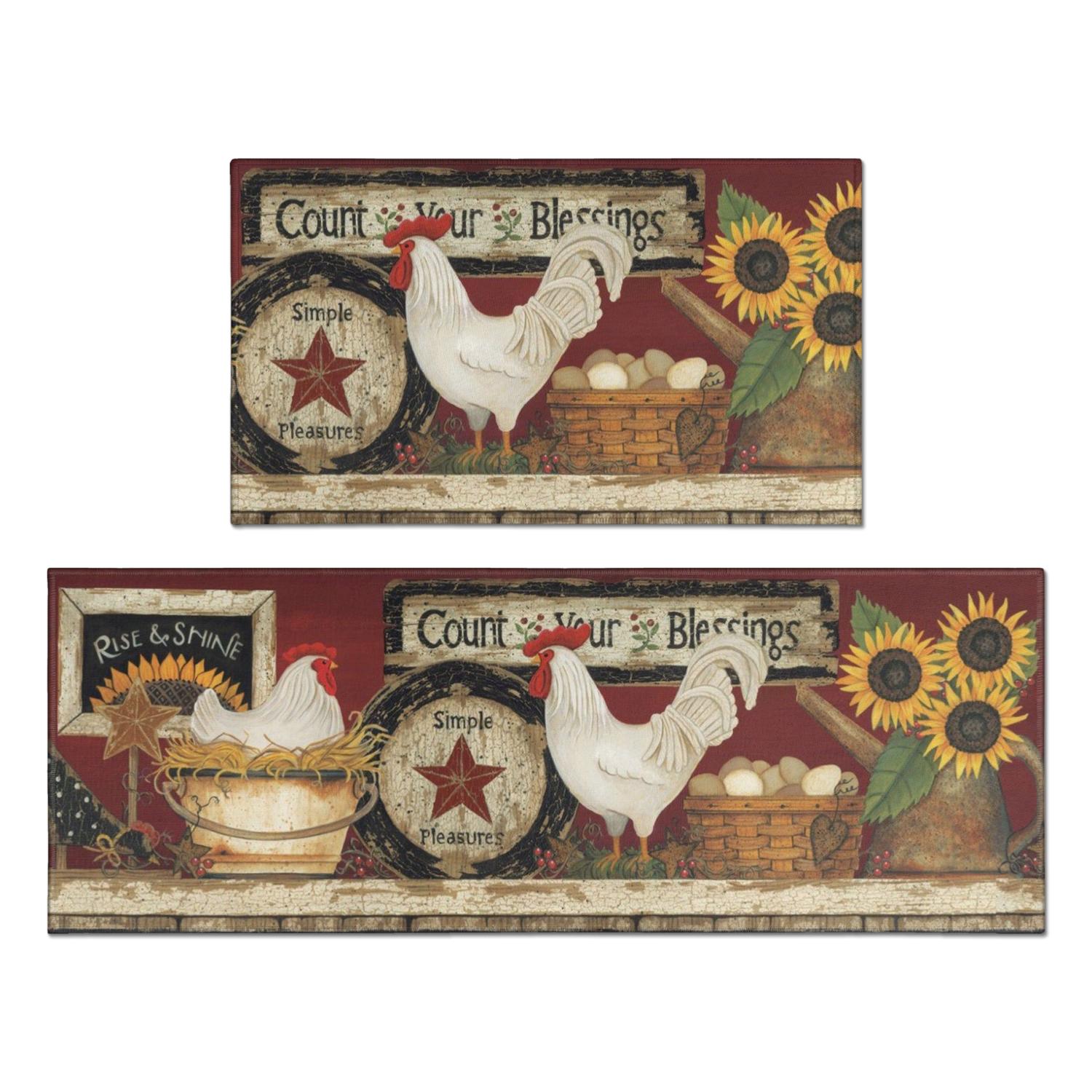 Farmhouse Kitchen Rugs and Mats Set of 2, Farm Rooster Kitchen Mat ...