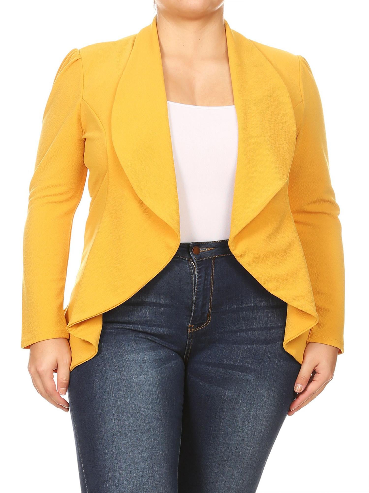 Womens Plus Size Solid Print Casual Long Sleeve Open Front Jacket