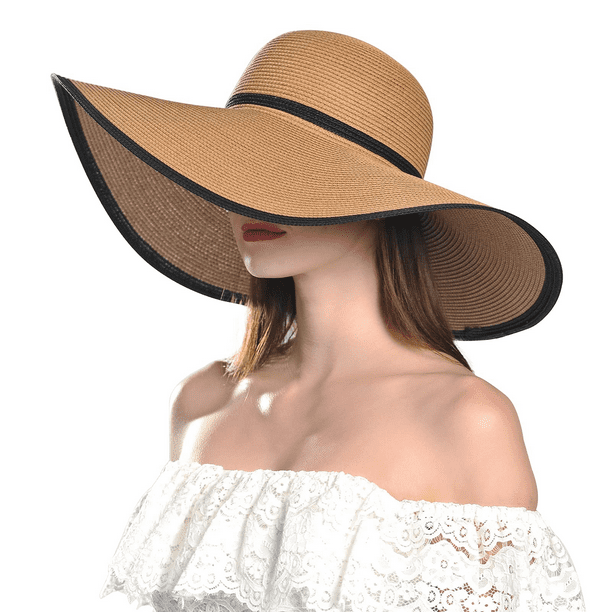 Comhats Womens Packable Floppy Straw Beach Sun Hat With Wide Brim Uv