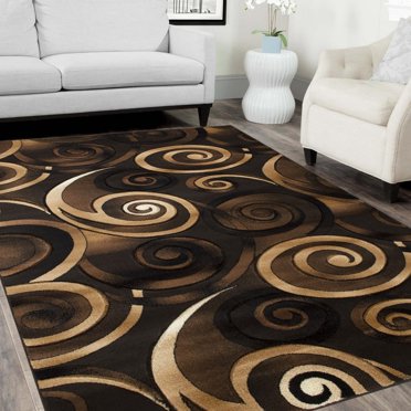 Swirls Abstract Design Modern Contemporary Hand Carved Area Rug-Silver ...