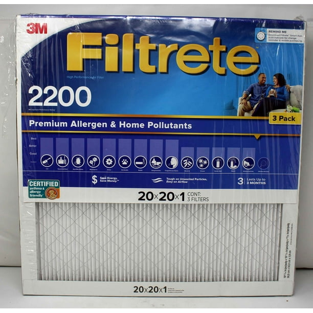 3M Filtrete Premium Allergen & Home Pollutants Reduction Filter 20x20x1 ...
