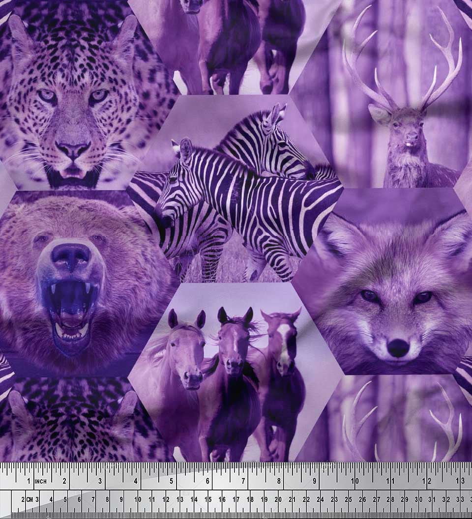 Soimoi Satin Silk Fabric Wild Animals Patchwork Print Fabric by Yard 42 ...