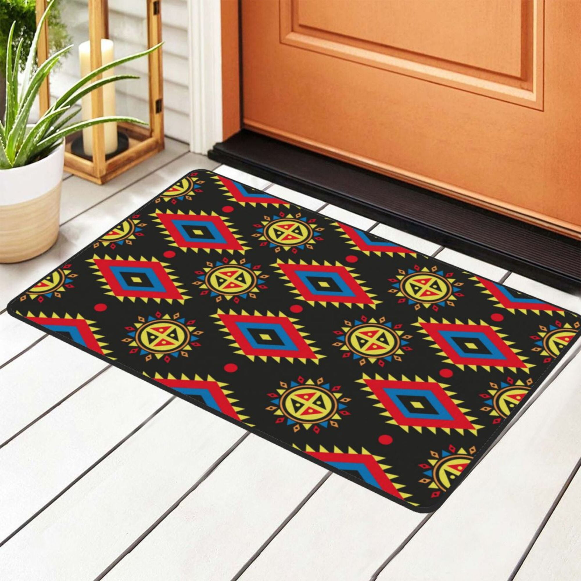 Vintage Aboriginal Tribe Style Red Rugs Doormat, Non-Slip Machine ...