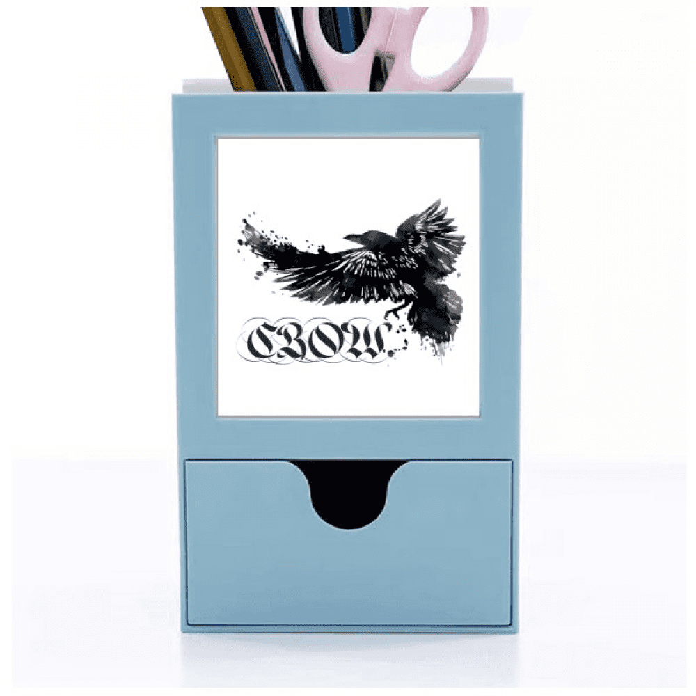 Crow Flying Letter Gothic Wings Desk Supplies Organizer Pen Holder Card ...