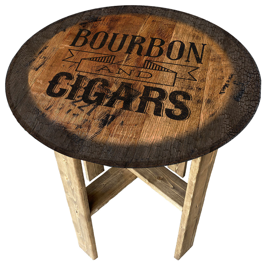 Bourbon and Cigar Smoke Cigar Bar Gift Farmhouse Rustic Round Whiskey ...