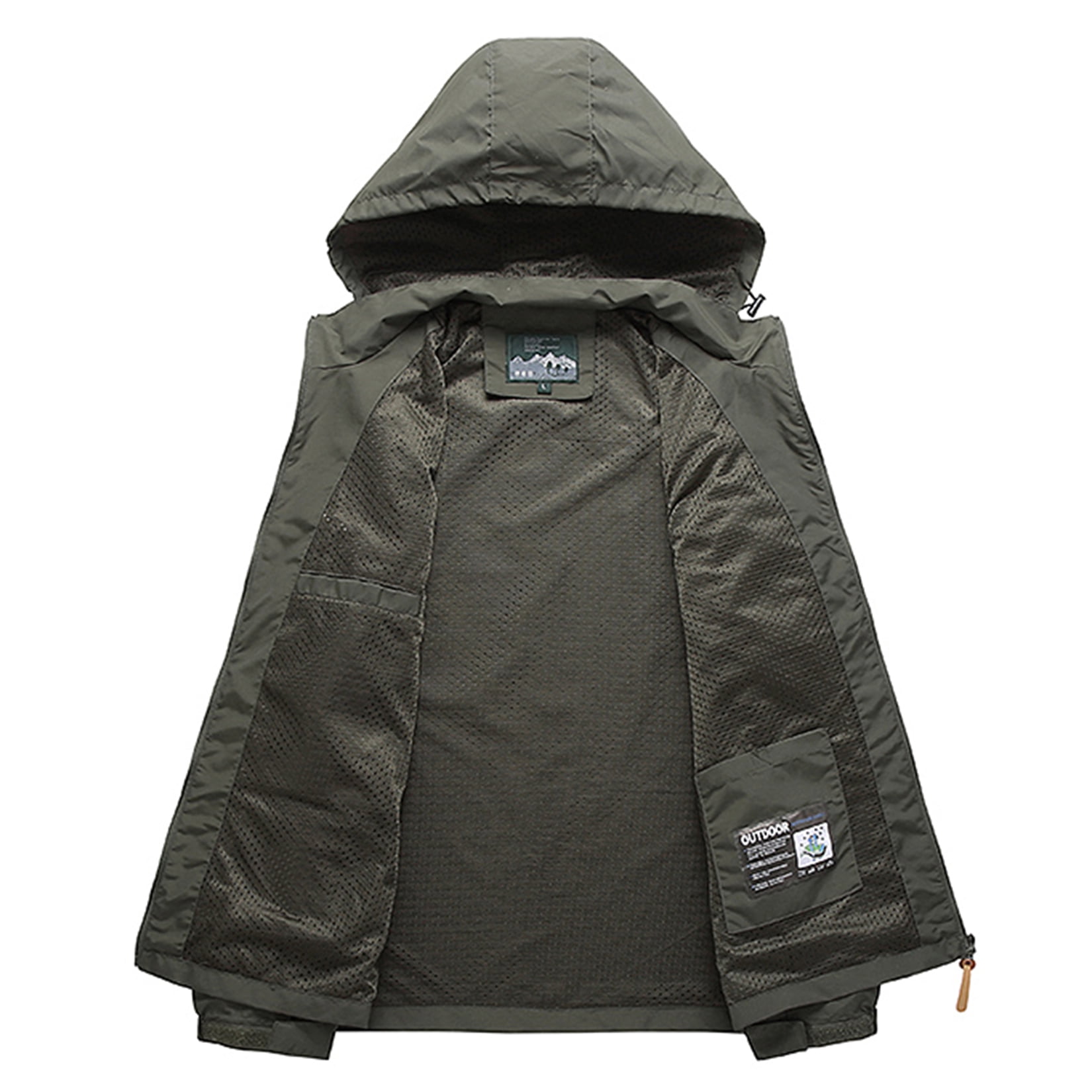 Jinda Men's Hooded Rain Jacket Run Raincoat Lightweight Zip Up Hiking ...