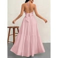 Baby Pink Chiffon Halter Backless Tiered Maxi Dress For Vacation ...