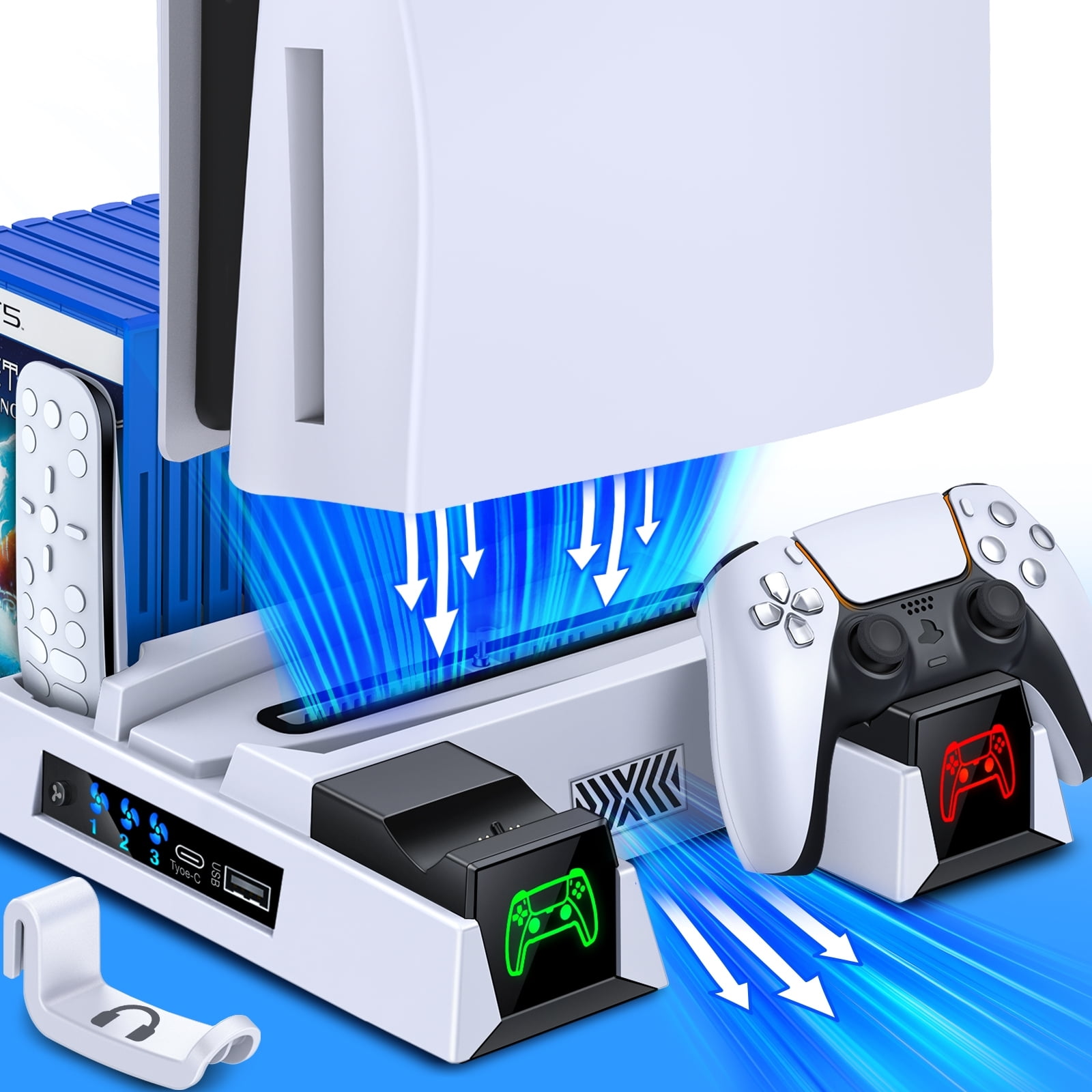 Buy DinoFire PS5 Stand With Cooling Fan With Dual Controllers Charger Buy DinoFire PS5 Stand With Cooling Fan With Dual Controllers Charger
