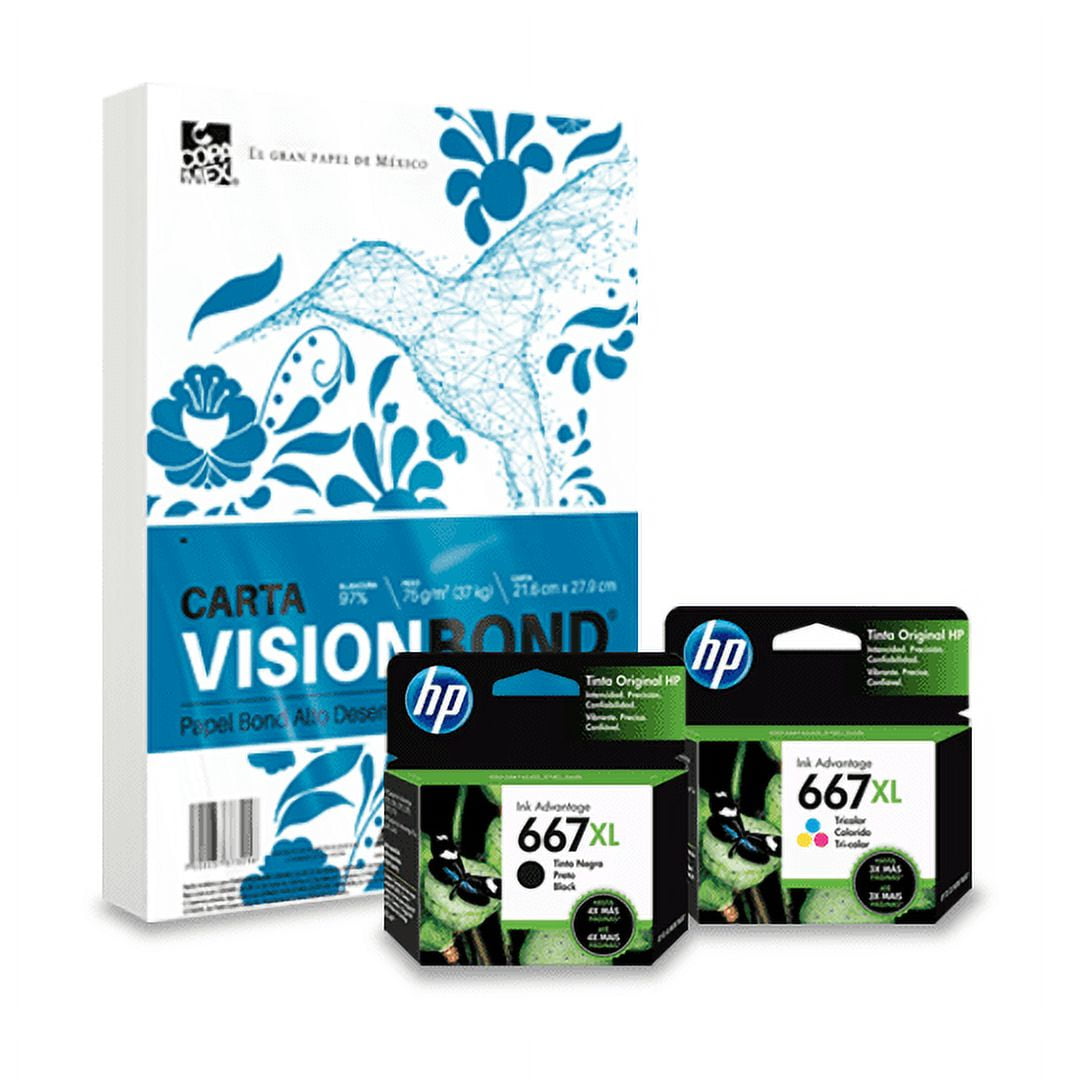 Combo de 2 cartuchos de tinta HP 667XL Negro y Tricolor + Paquete de hojas blancas | Bodega ...