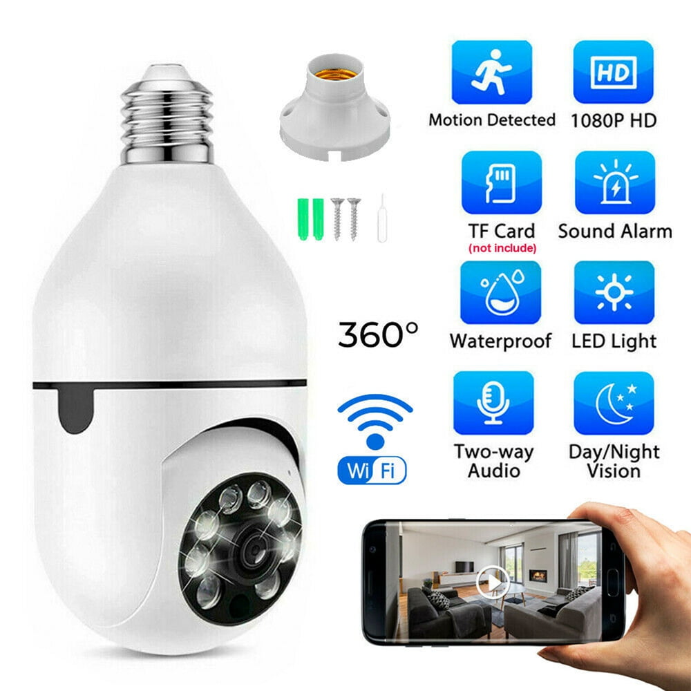 360° Panoramic WiFi IP Camera E27 Light Bulb Wireless 1080P HD Security ...