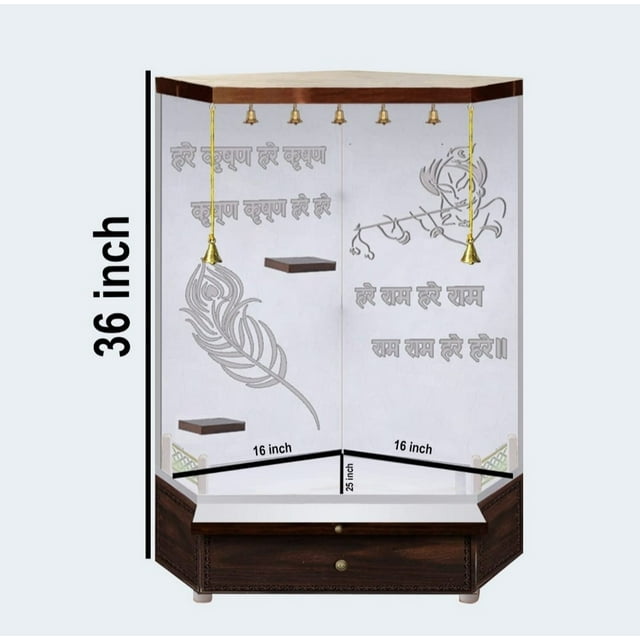 Woodmania Customized Corner Mandir | Corner White LED Light Temple For ...