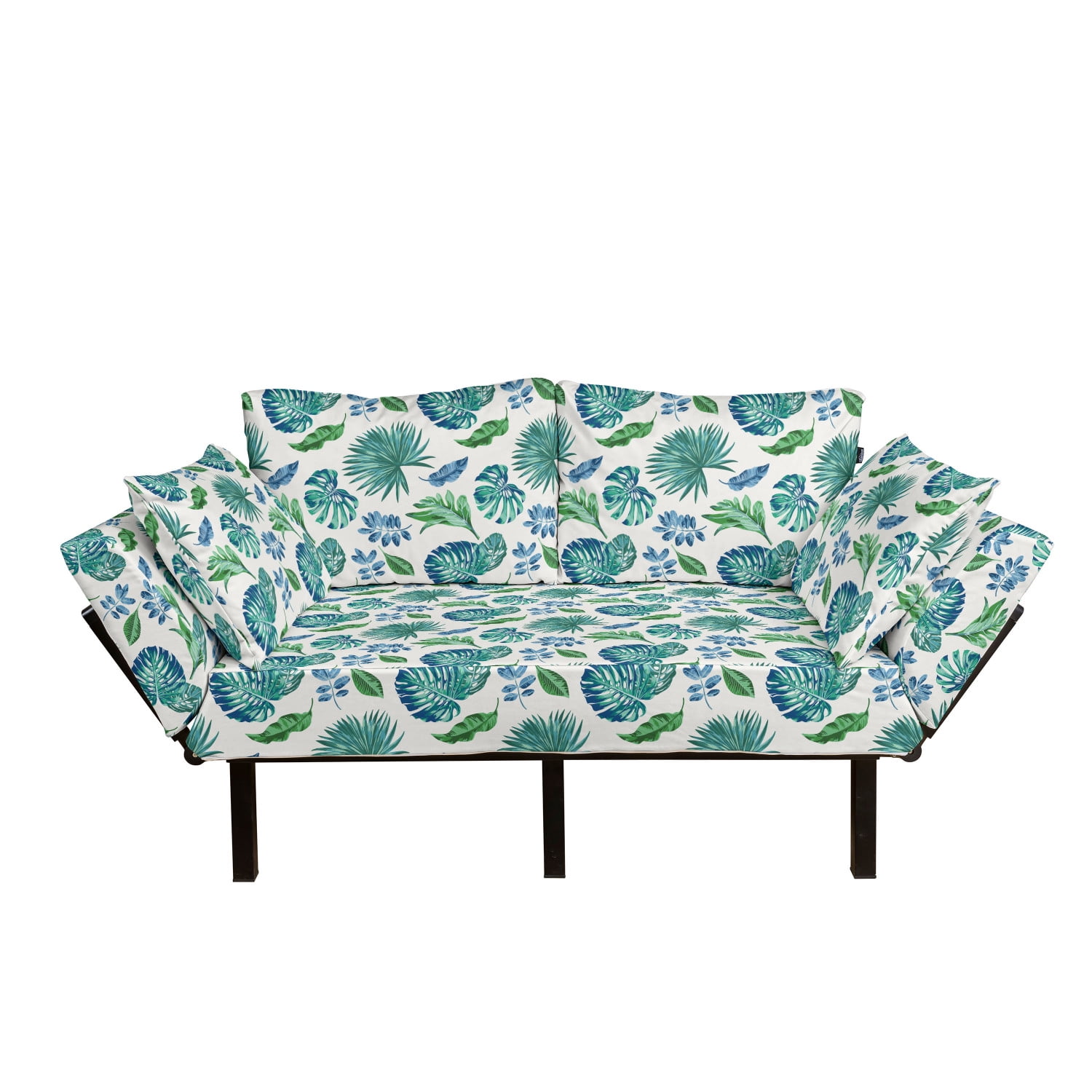Green Leaf Futon Couch, Monstera Coconut Palm Tree Leaves Exotic ...