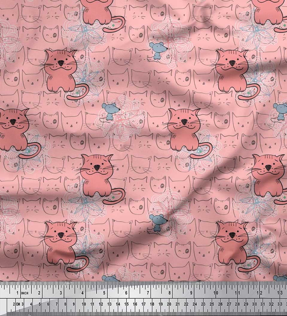 Soimoi Poly Crepe Fabric Rat & Cat Kids Print Fabric by Yard 42 Inch ...