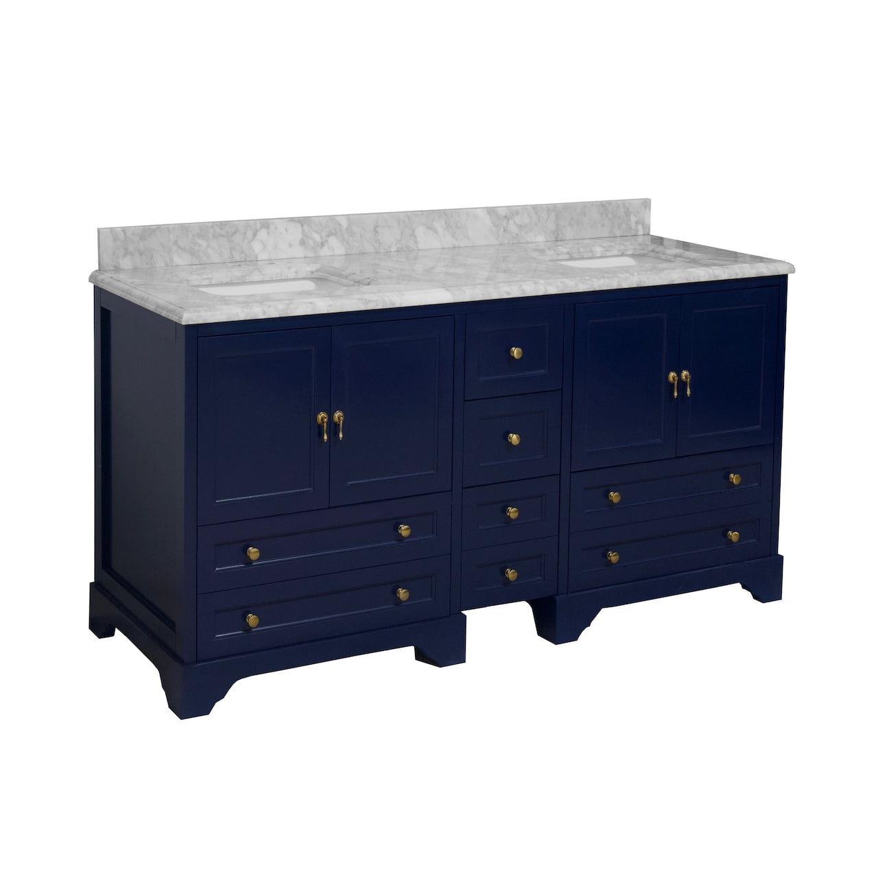 Madison 72" Double Bathroom Vanity with Royal Blue Cabinet and Carrara ...