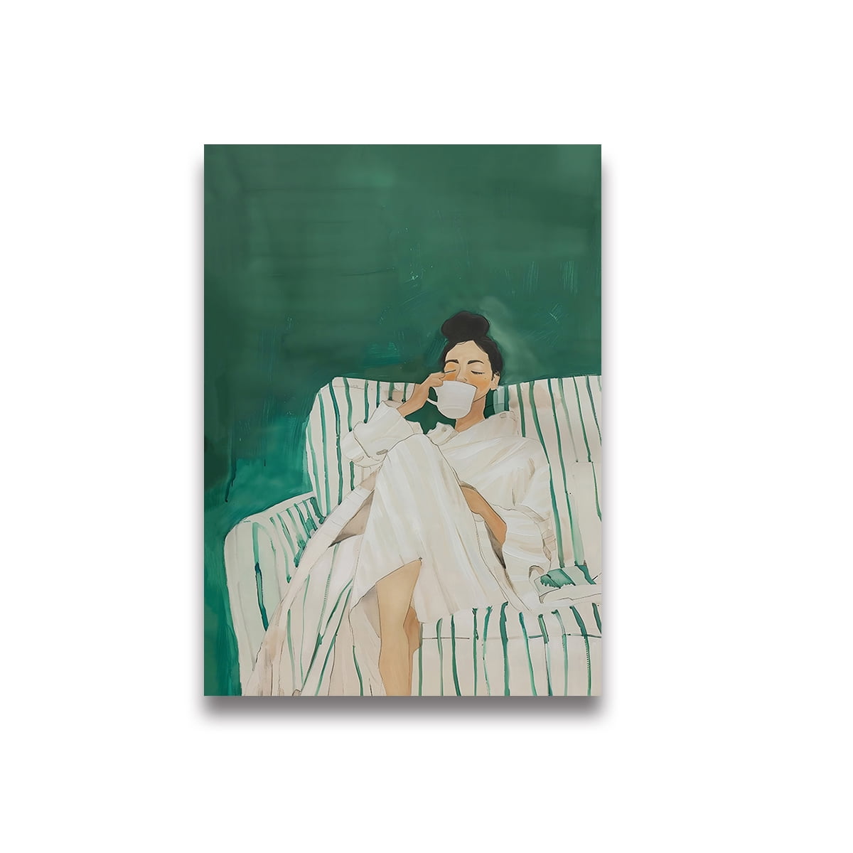 Click here for Nobrand Abstract Woman Reads Book & Drinks Coffee... prices