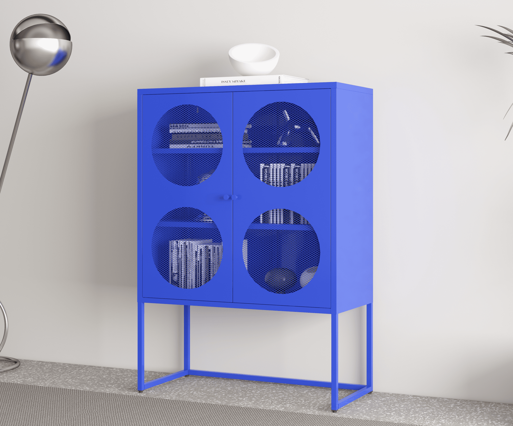 Blue Steel Storage Cabinet With 2 Mesh Doors for Display Storage 47.2 ...