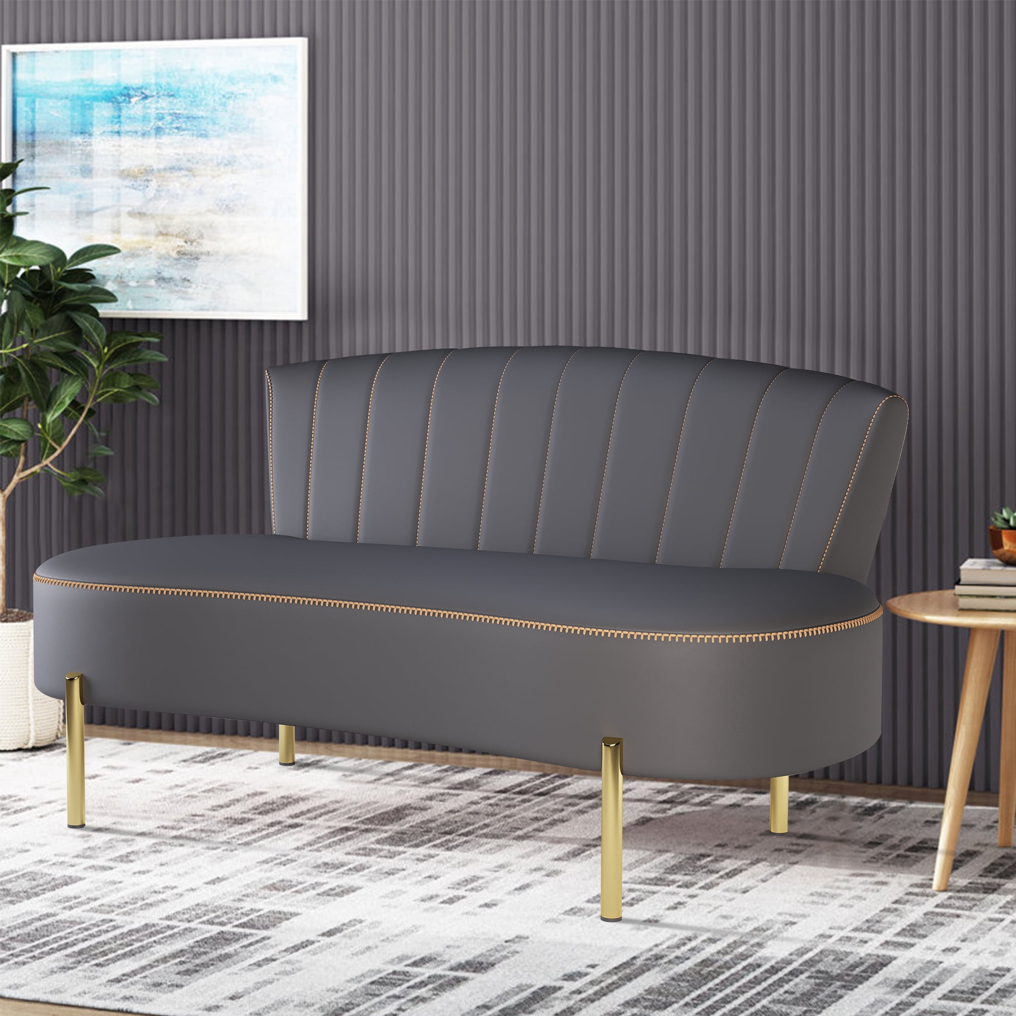 Andeworld Upholstered Small Sofa Couch Modern Loveseat Accent Ottoman ...