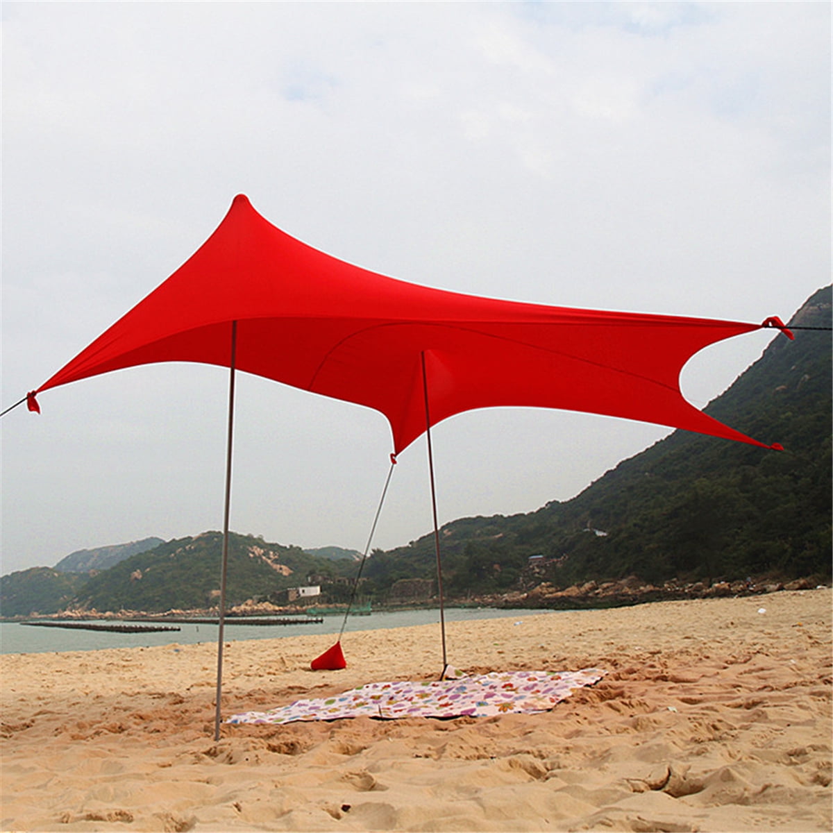 Family Beach Tent Canopy Sunshade with Sandbag Anchors Portable Canopy ...