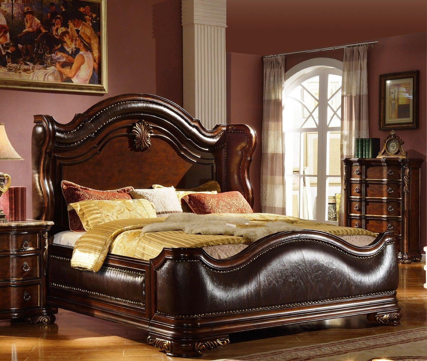 Traditional Imperial Cherry Bonded Leather Eastern King Bed B3000-EK ...