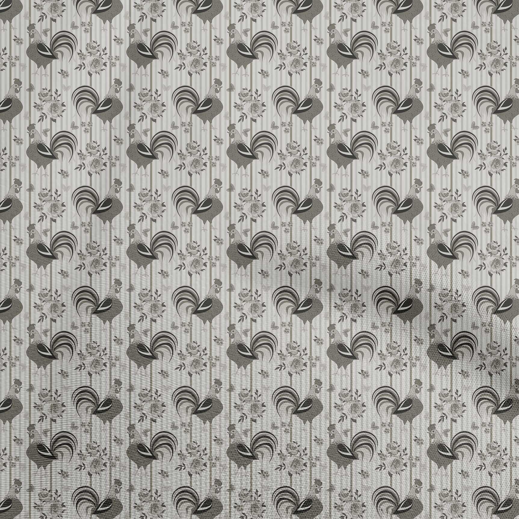 oneOone Silk Tabby Gray Fabric Birds Rooster Dress Material Fabric ...