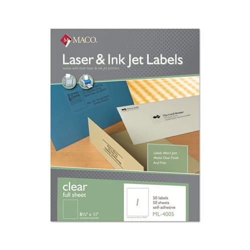 Laser/Inkjet Matte Clear Full Sheet Labels Inkjet/Laser Printers, 8.5 x ...