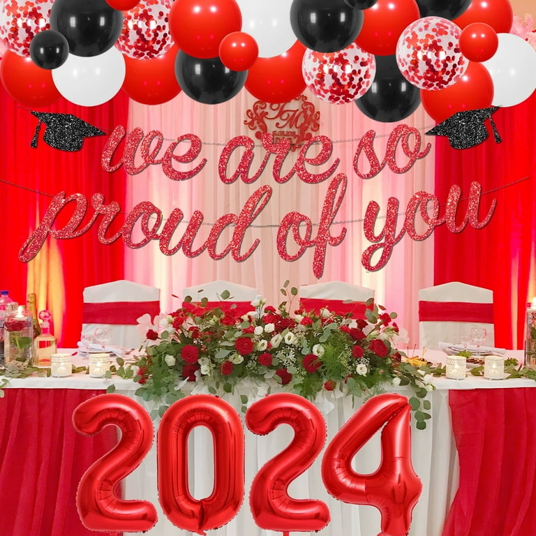 Graduation Centerpieces Red Black Silver