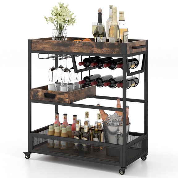 Industrial-Style Rolling Buffet Carts - White - Walmart.com