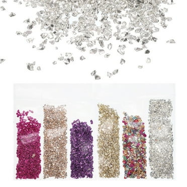 Uxcell 6 Pcs Crushed Glass Chips High Luster Irregular Glass Chips for Nail Arts 1.06 oz Silver ...