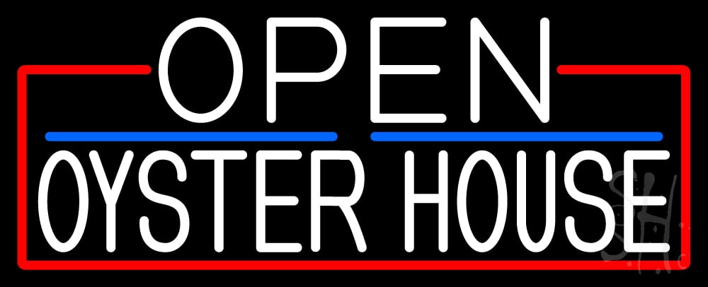 White Open Oyster House With Red Border LED Neon Sign 10" Tall x 24 ...