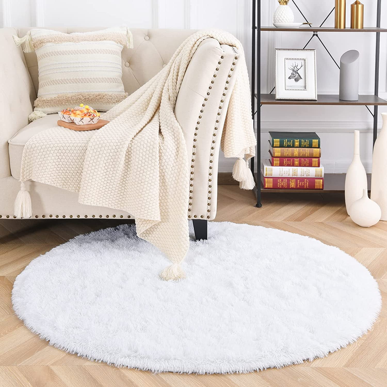 YJ.GWL Round Fluffy Area Rugs Fluffy Carpet Plush Rug for Living Room ...