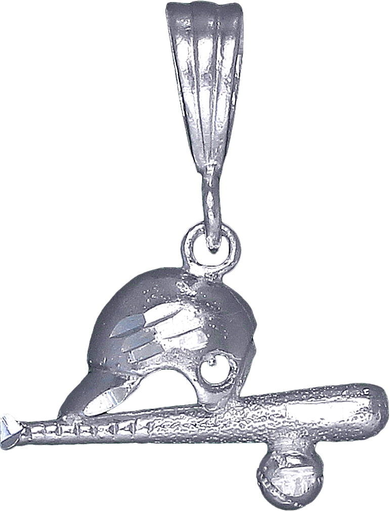 Sterling Silver Baseball Helmet and Bat Charm Pendant Necklace with ...