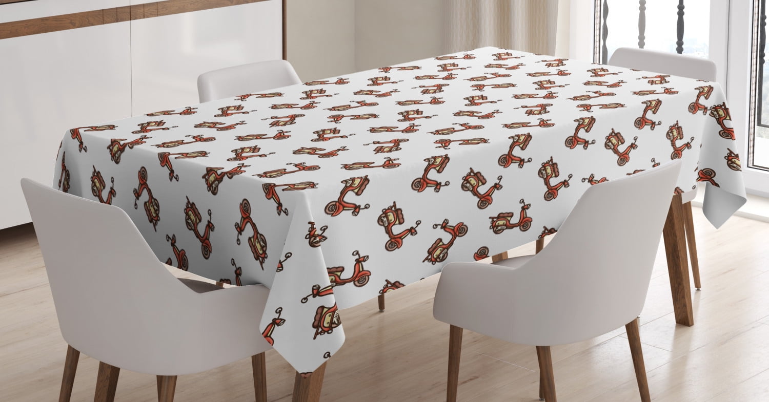 Motorcycle Tablecloth, Retro Scooters Pattern with Hand Drawn ...