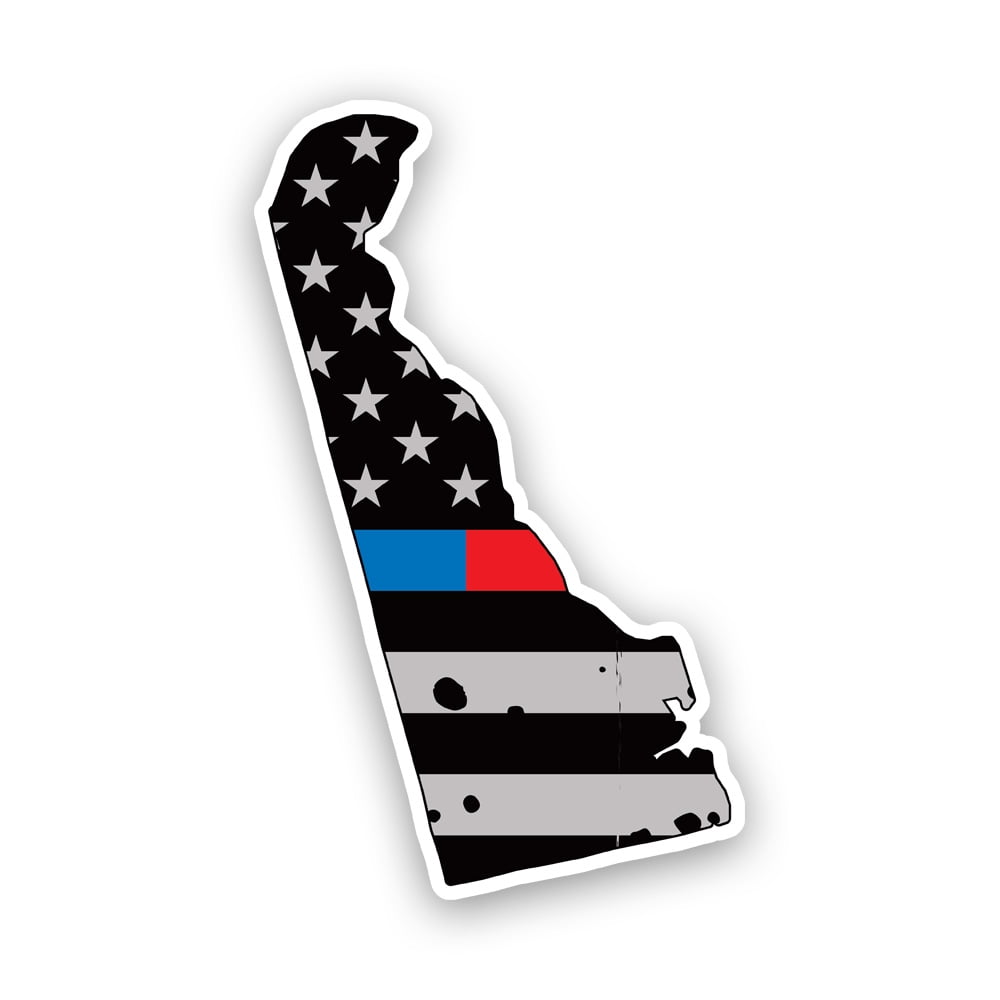 Distressed Thin Blue Red Line Delaware State Shaped Subdued US Flag ...