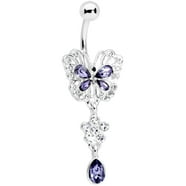 Body Candy 14G 316L Steel Navel Ring Piercing Iridescent White Accent Triple Dangle Belly Button ...