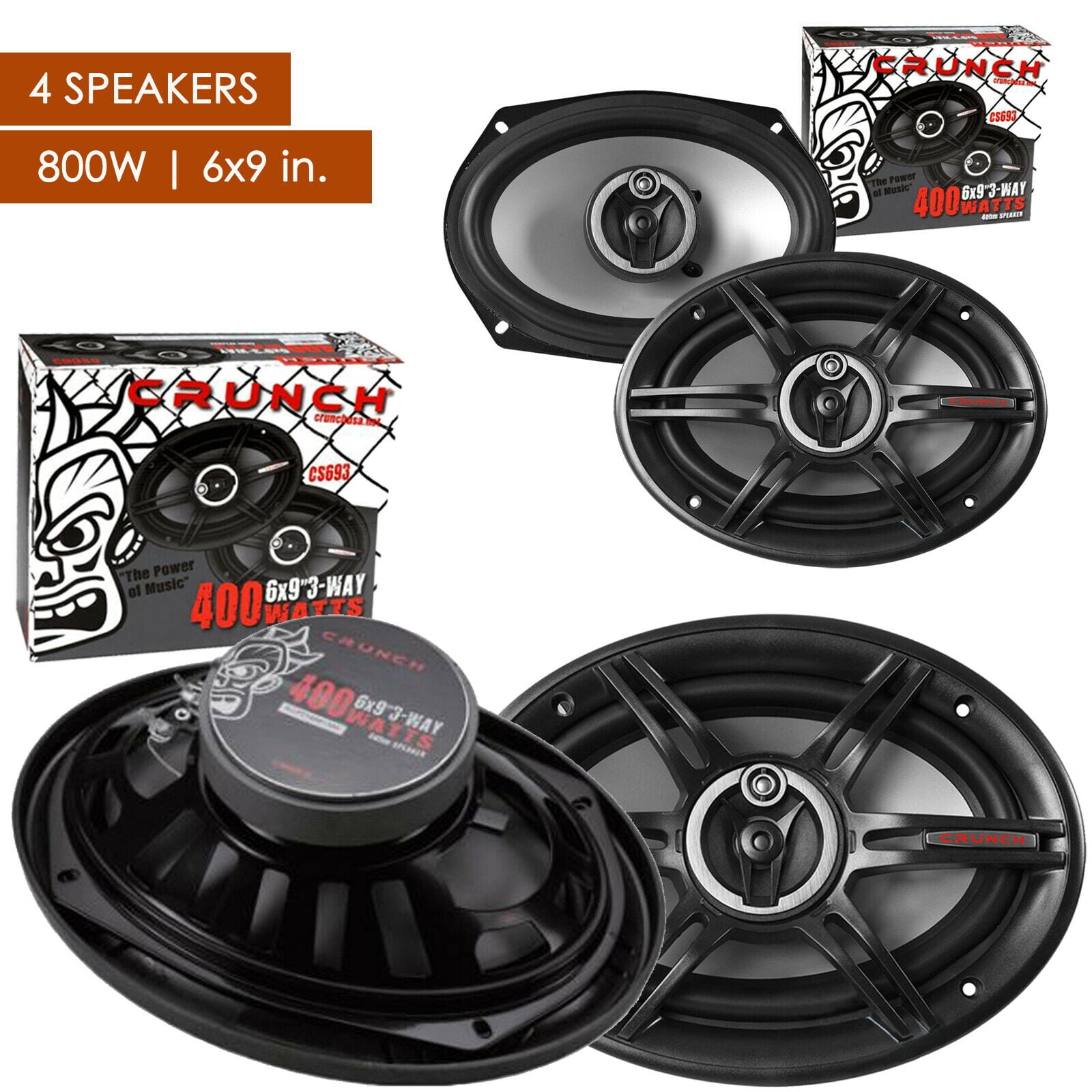 2 PAIRS - CRUNCH CS693 6x9" 3-WAY 800 WATTS FULL RANGE SPEAKERS 6"x9 ...