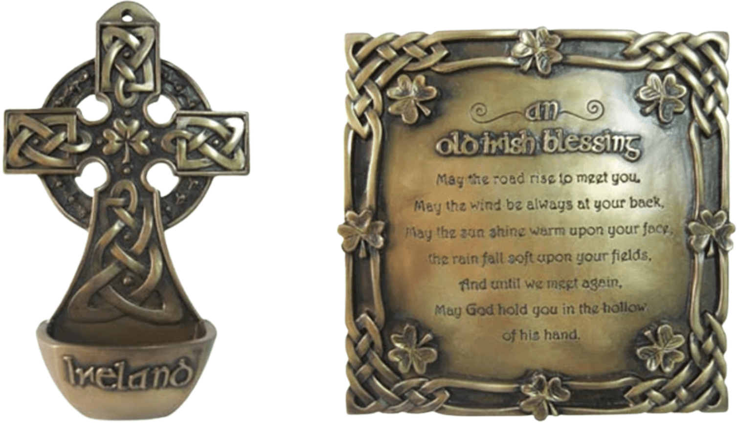 Irish Bronze Plaques Set of 2 - Ireland Holy Water Font and Old Irish ...