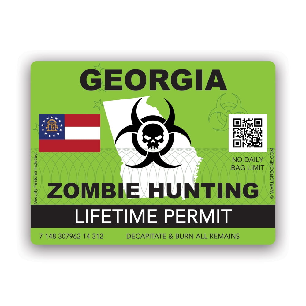 Zombie Georgia State Hunting Permit Sticker Decal - Self Adhesive Vinyl ...