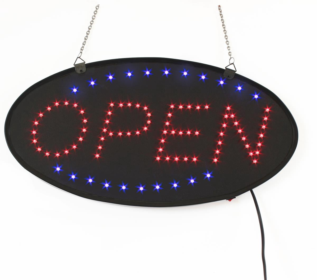 LED Flashing Sign Reads OPEN, 18-5/8 x 9-5/8 x 13/16-Inch, Red And Blue ...