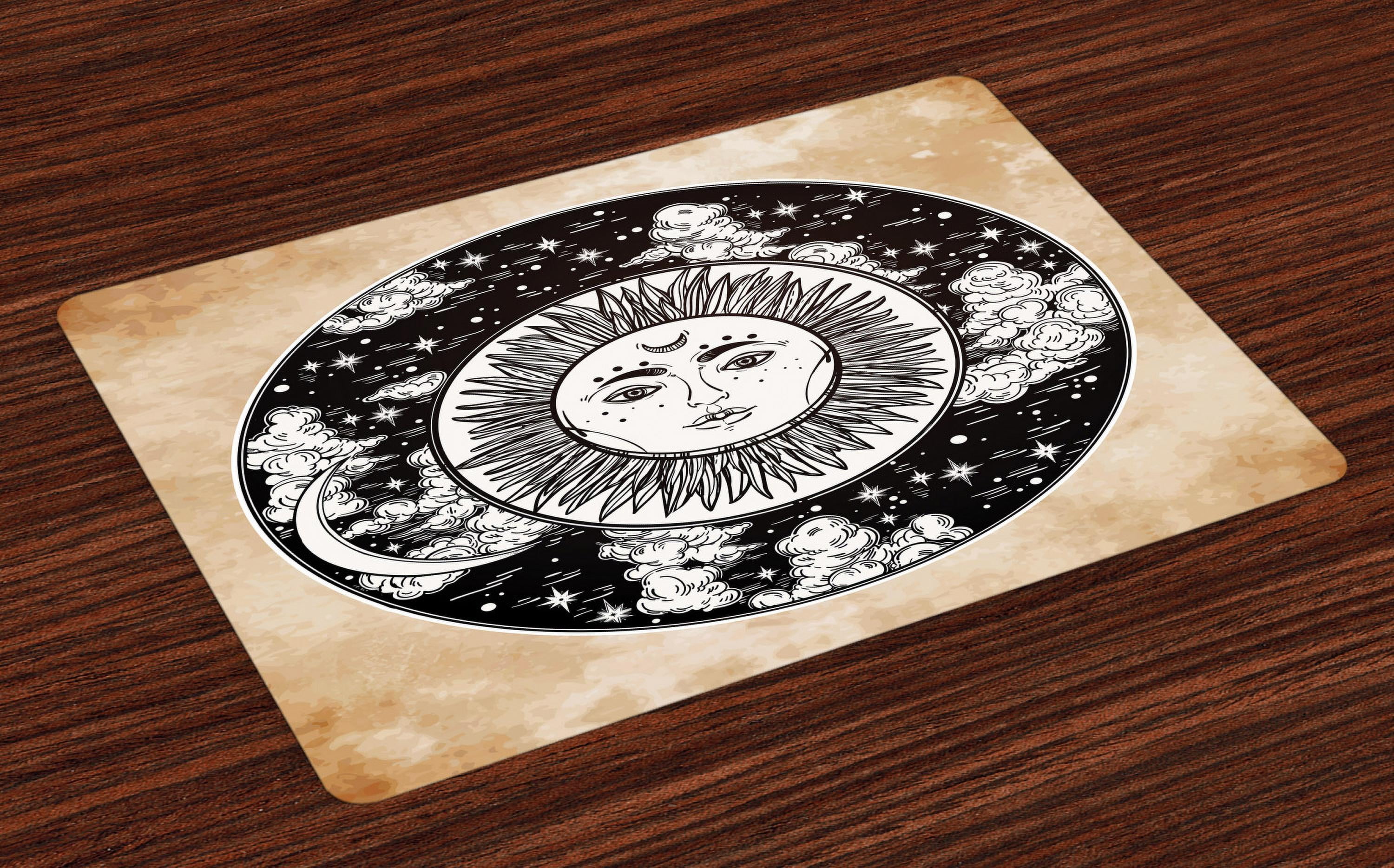 Ambesonne Tribal Place Mats Set of 4, Sun Face Moon, Standard Size ...