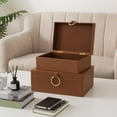 Faux Leather Storage Box Set, 2 Decorative Boxes with Lids for Home ...