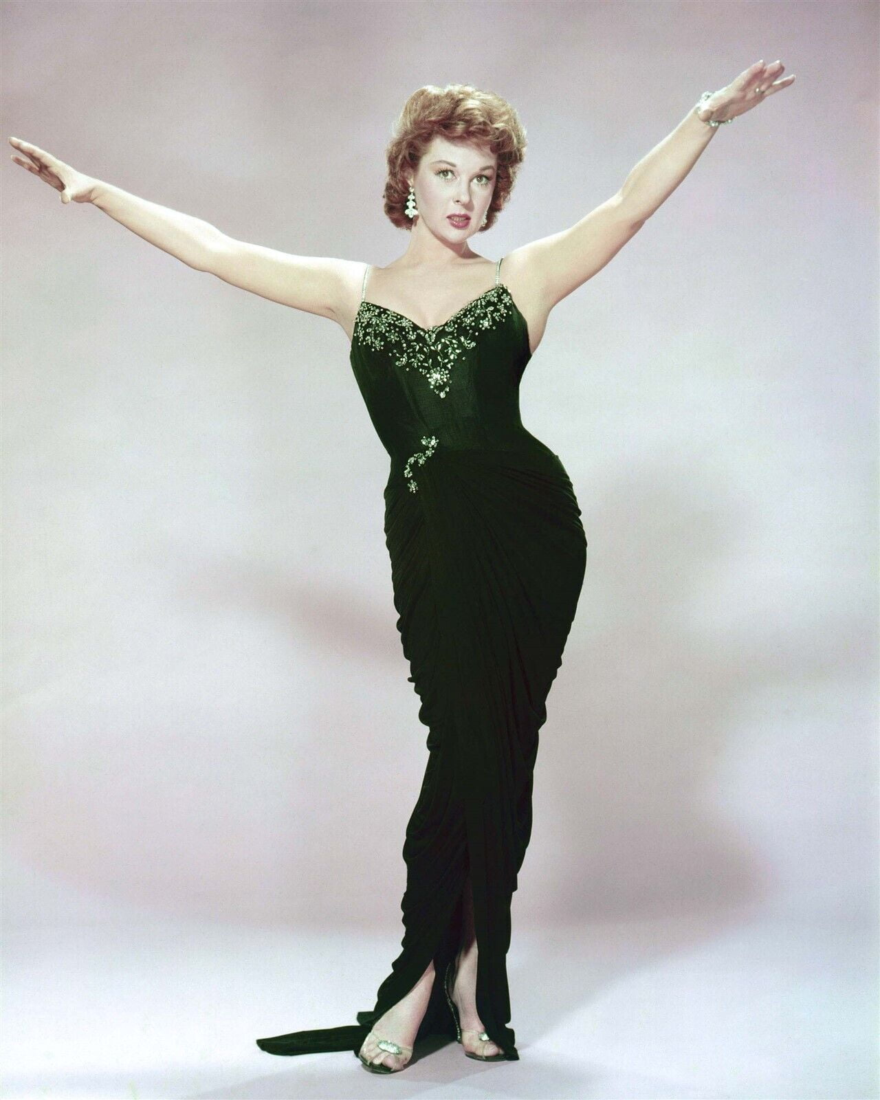 Susan Hayward full length 1950's glamour pose in black sequined dress ...
