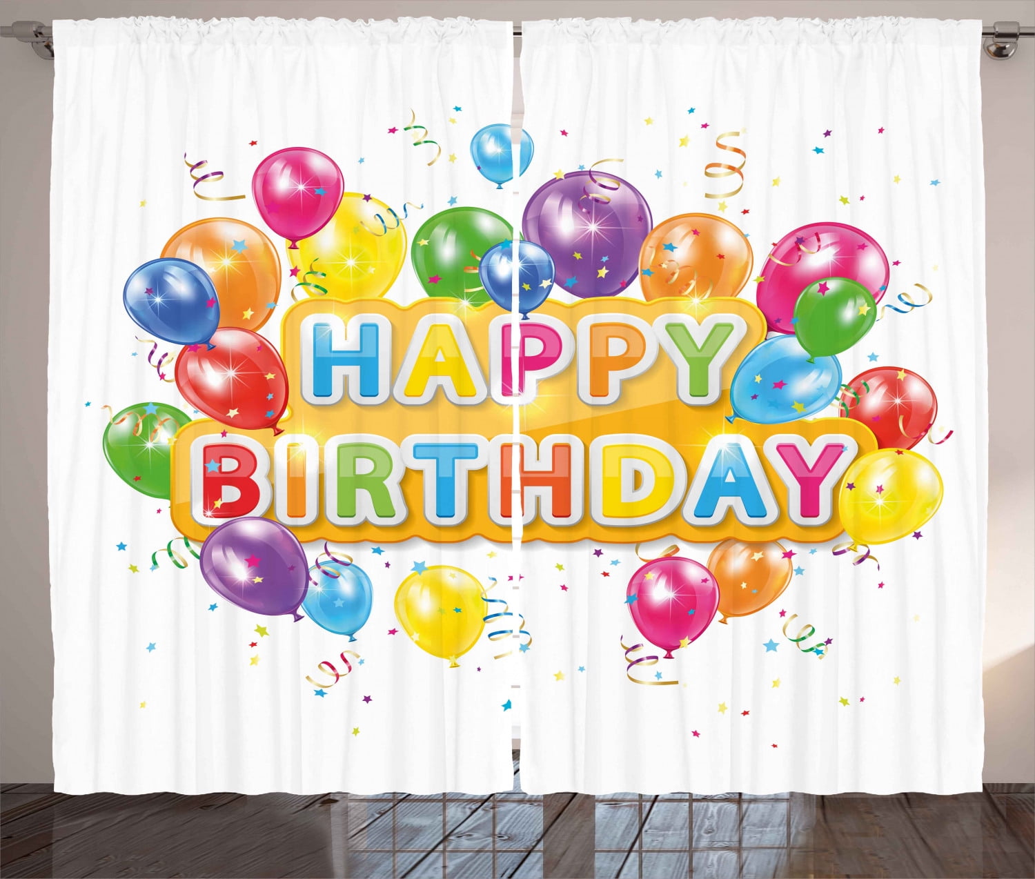 Birthday Decorations Curtains 2 Panels Set, The Words Happy Birthday ...
