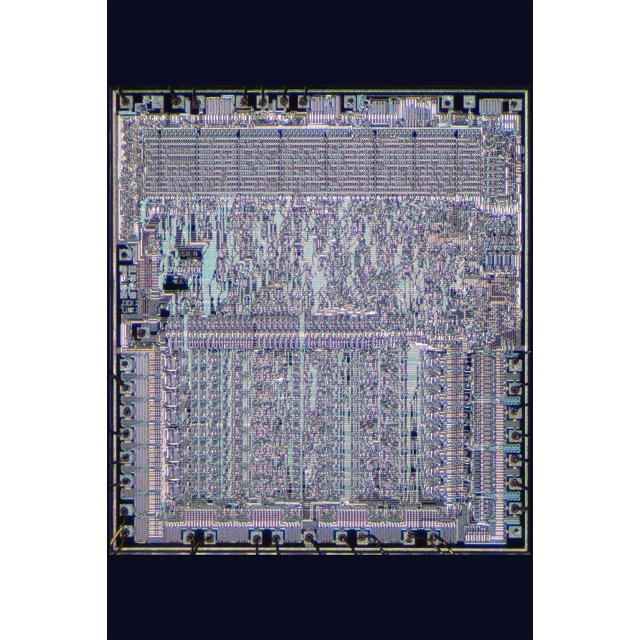24x36 gallery poster, Die photograph of a MOS 6502, an early 1970s microprocessor integrating ...