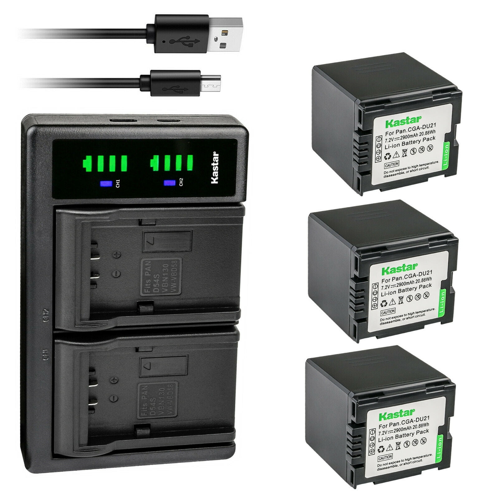 Kastar 3-Pack CGA-DU21 Battery and LTD2 USB Charger Compatible with Panasonic PV-GS50, PV-GS55 ...