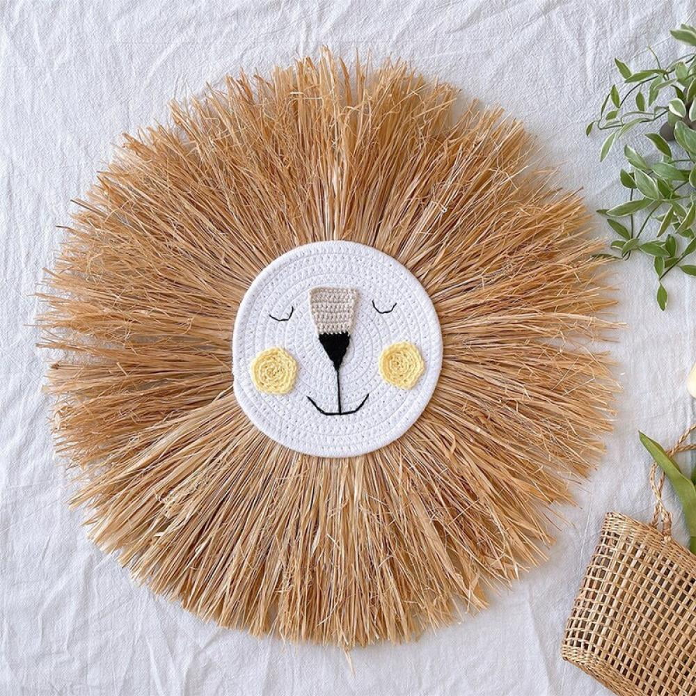 Promotion! Hand-woven Cartoon Lion Tiger Straw Wall Hanging Craft ...