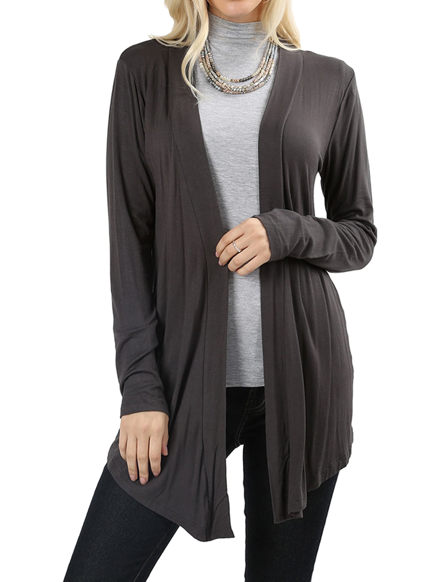 Women & Plus Draped Open Front Long Sleeve Flowy Light Cardigan (Ash ...