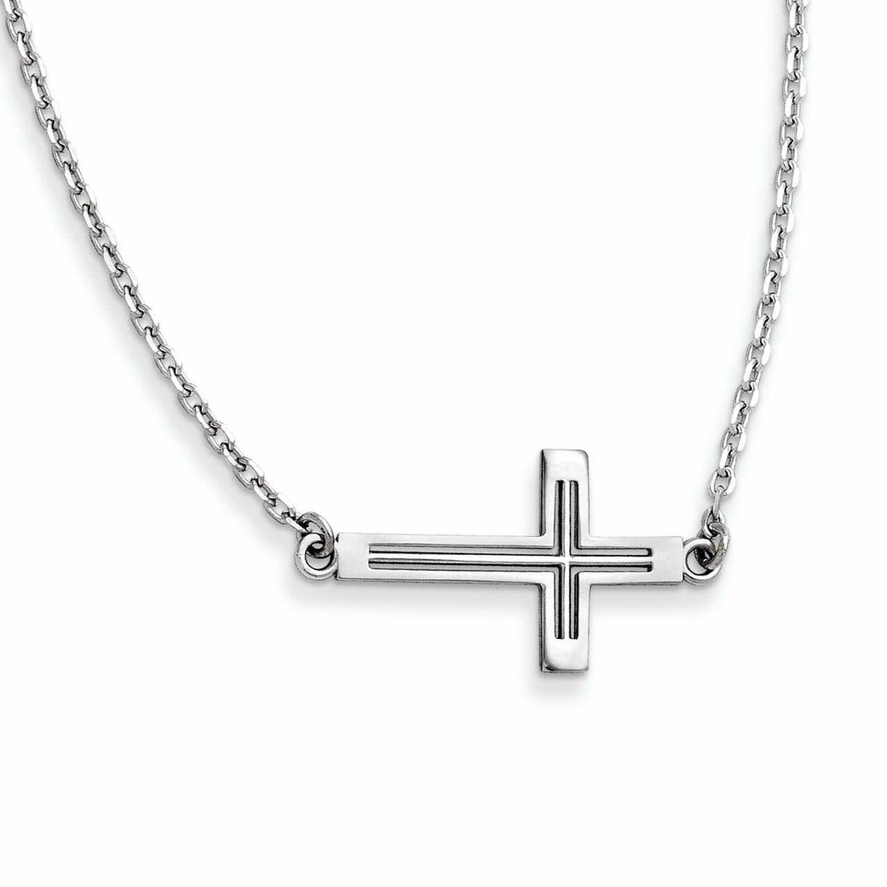 IceCarats - 14k White Gold Sideways Cut Out Cross Religious Chain ...