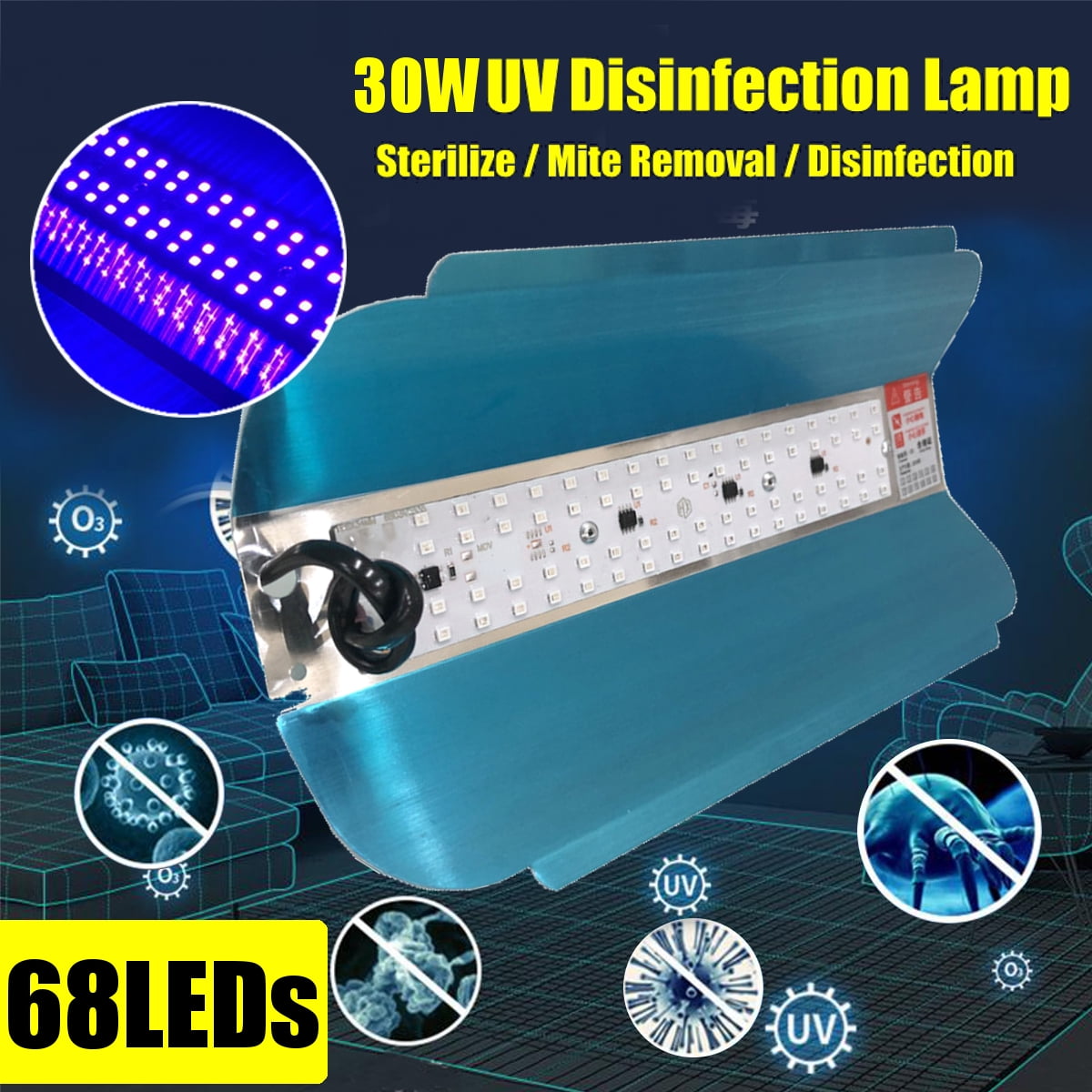 30W 68pcs LED UV Disinfection Lamp UV Germicidal Lamp Clean Indoor ...
