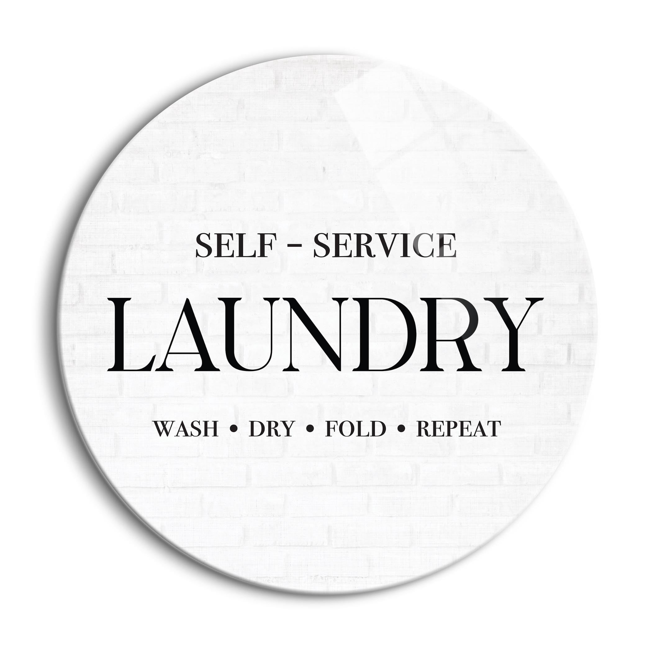 Self-Service Laundry White Tile 24 inch Glass Round Wall Hanging Sign ...